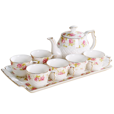 陶瓷欧式礼盒装带托盘整套茶具