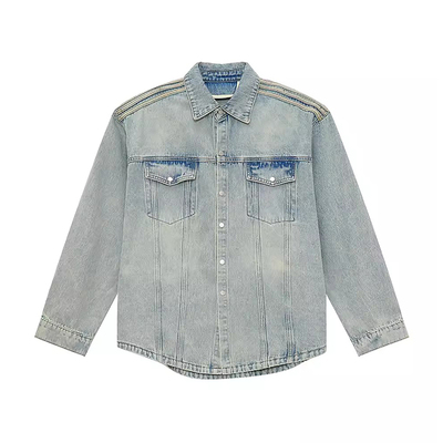 三条杠设计感垫肩外套牛仔套装男