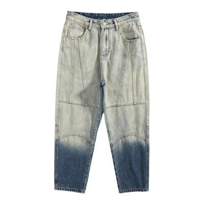 青年宽松撞色老爹牛仔裤男牛仔裤