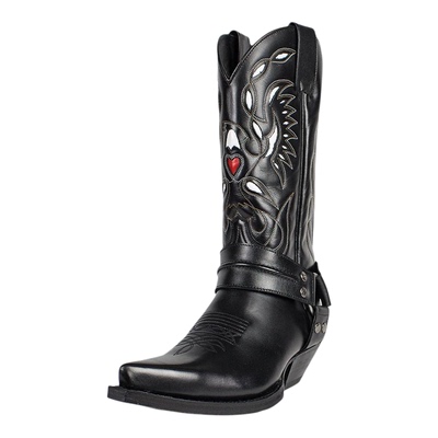 西班牙产Sendra油蜡头层牛皮真皮里尖头鹰型刺绣复古西部牛仔靴男