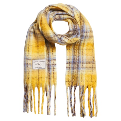 adidas阿迪达斯三叶草绒面保暖流苏时尚撞色格纹运动围巾 KV6601