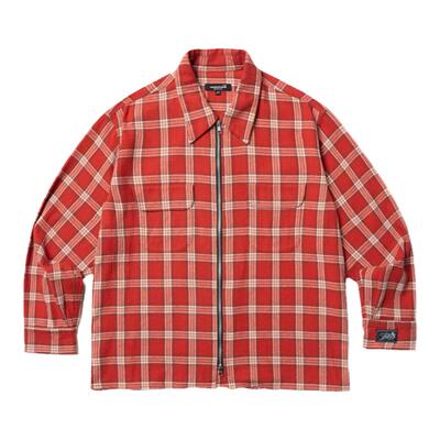 做旧磨损细节拉链格纹衬衫