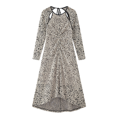 浪漫重工绒感蕾丝抽褶修身连衣裙