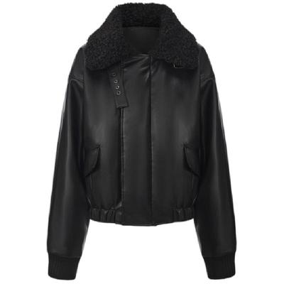 madeinormal X LOOKNOW2025秋冬新款翻毛领PU夹克廓形外套女