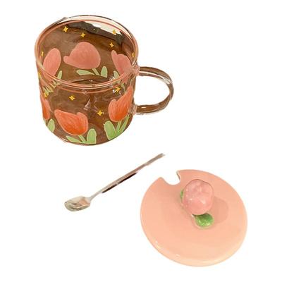 郁金香高颜值马克杯水杯带盖带勺