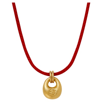 百利金古法金福字金坨坨红绳项链