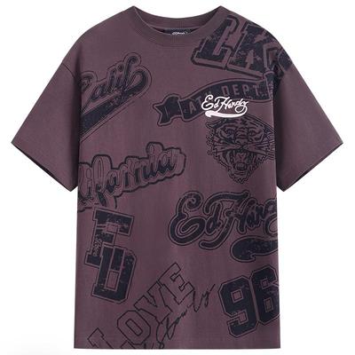 Ed Hardy埃德哈迪夏季流行新款女士厚板印宽松冰摩卡棕短袖T恤