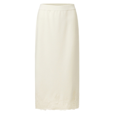 VGRASS蕾丝镶拼绵羊毛针织连衣裙