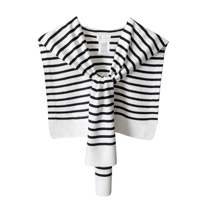 春秋空调房搭肩条纹小披肩斗篷外搭网红针织高端护肩坎肩毛线围巾