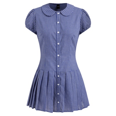 CIDER棉质混纺翻领格纹连衣裙