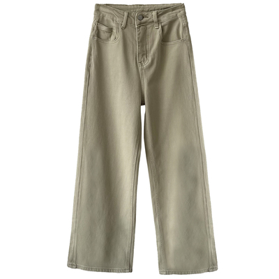 全棉高腰显瘦直筒牛仔裤女春季