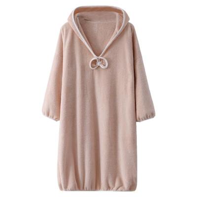 秋冬浴袍可穿浴巾女家用珊瑚绒吸水柔软速干浴裙洗澡睡袍睡衣连帽