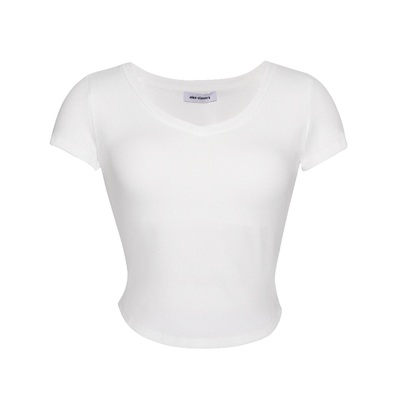 alex stevens正肩T恤女V领短袖白色上衣春夏修身显瘦百搭基础款