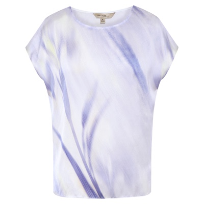 【浪漫印花】粉蓝衣橱2025夏新款直筒诗艺光感连肩设计短袖小衫女