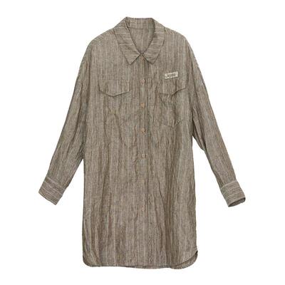 谜底衬衫长袖女秋新品复古风大廓形棉麻中长款衬衣243ML1181