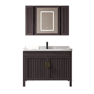 复古中式风浴室柜组合洗脸盆洗漱台陶瓷一体盆胡桃色落地式浴室柜