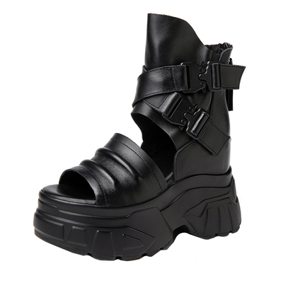 欧美头层牛皮夏季镂空鱼嘴凉靴