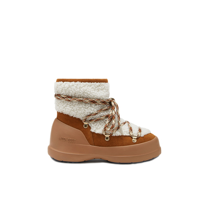 Moon Boot经典款男女同款不分左右棕色/白色LUNA羊皮毛短靴