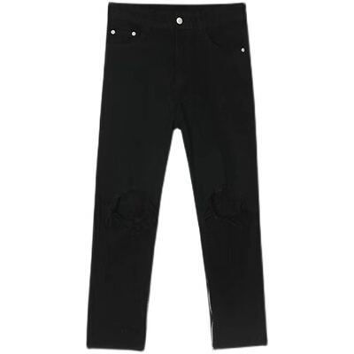 黑色显高显瘦破洞牛仔裤