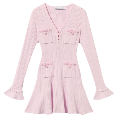 self-portraitV领针织连衣裙