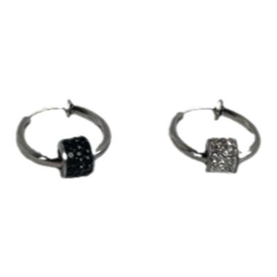 钛钢镶钻吊坠黑色情侣嘻哈风耳环