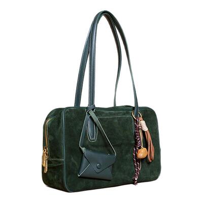 食草堂羊猄皮方糖保龄球包反绒皮波士顿包高级质感小众轻奢枕头包