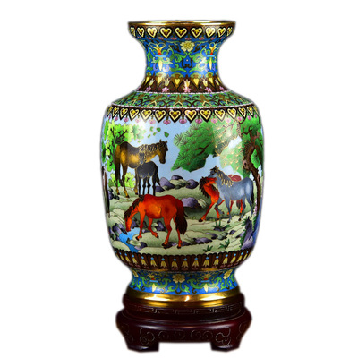 北京景泰蓝花瓶马到成功珐琅摆件
