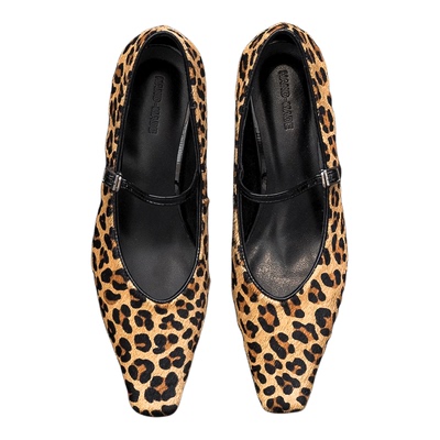 豹纹马毛玛丽珍女小方头粗跟单鞋