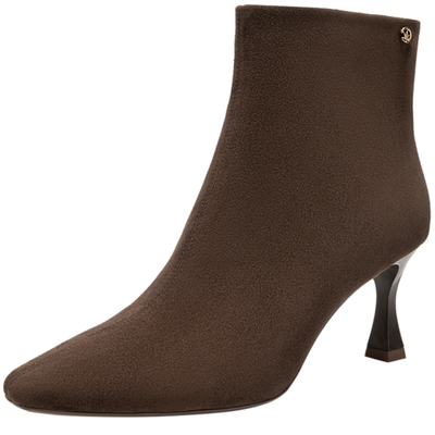 【静音系列】千百度羊皮细高跟弹力靴袜靴女百搭冬季气质短靴子