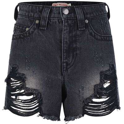 TrueReligion2024秋冬新品女士破洞毛边牛仔短裤