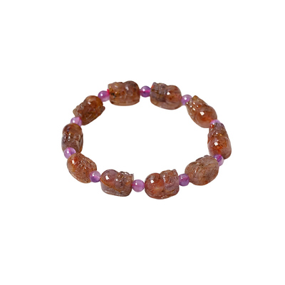 精品水晶天然极光23荆棘玫瑰雕刻貔貅款手链 男女款水晶饰品礼物