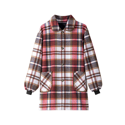 时尚格子加绒保暖毛呢正穿罩衣