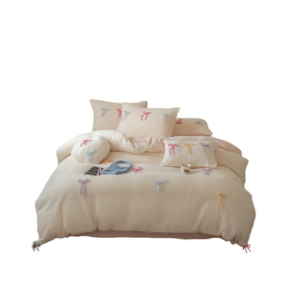 少女蝴蝶结加厚牛奶绒四件套