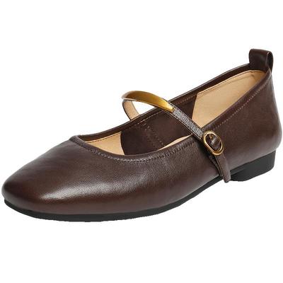 百丽复古羊皮玛丽珍鞋女秋季新款软平底浅口单鞋子E3V1DCQ5