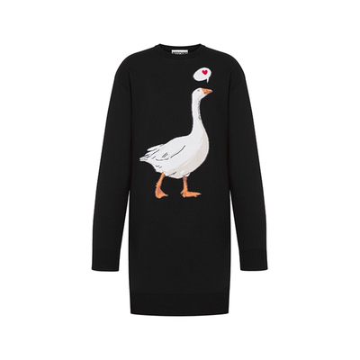 【新年礼物】Moschino/莫斯奇诺  女士 Goose 棉质薄针织连衣裙