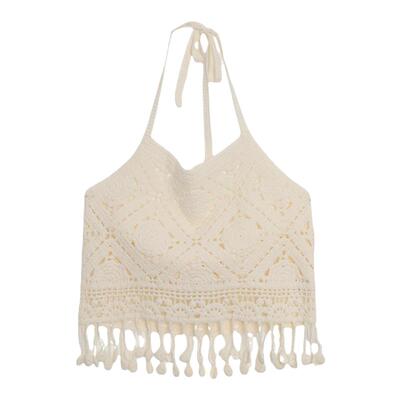 西町村屋钩花镂空编织背心女夏季新款法式挂脖系带上衣XAAB10213