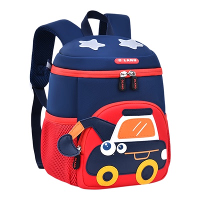 幼儿园书包男童挖土机工程车蓝色3岁可爱卡通轻小班大班萌宝背包