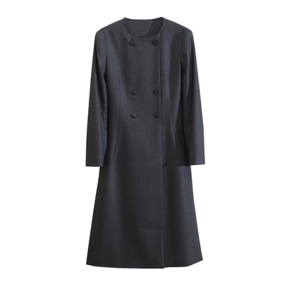 纯GD三醋酸羊毛双排扣风衣连衣裙