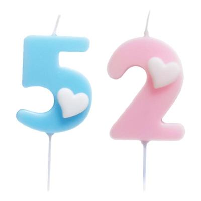 表面爱心蛋糕装饰数字蜡烛粉色蓝