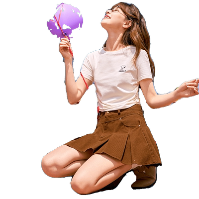 唐狮正肩短袖T恤女新款夏季短款上衣甜辣sz