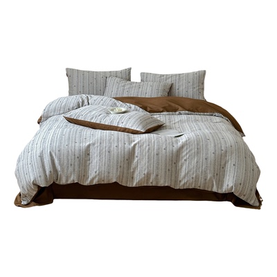 轻奢棕咖双层纱提花纯棉四件套