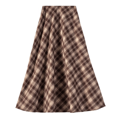 Amii【复古英伦风】2026春复古英伦风格纹A字长款半身裙裙子