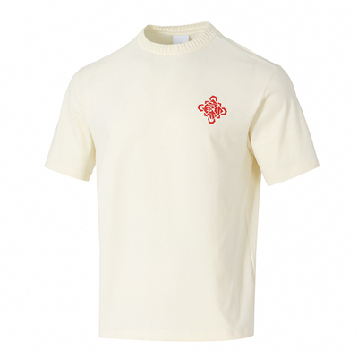 阿迪达斯马年新年款短袖针织衫男女新款印花圆领T恤运动服KT0713