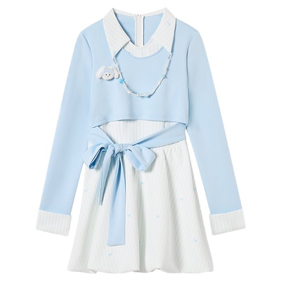 甜美风拼接假两件连衣裙女