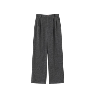 XWI欣未通勤百搭灰色加绒休闲裤女2025年冬季保暖显瘦直筒阔腿裤