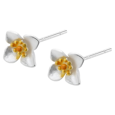 999纯银栀子花耳钉女养耳洞免摘