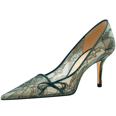 【俏佳人】进口蕾丝高跟鞋单鞋