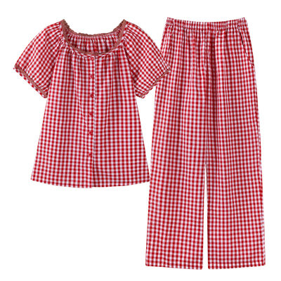 女士夏季梭织棉短袖家居服