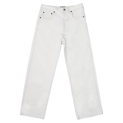 美式复古原棉胚布白色直筒牛仔裤