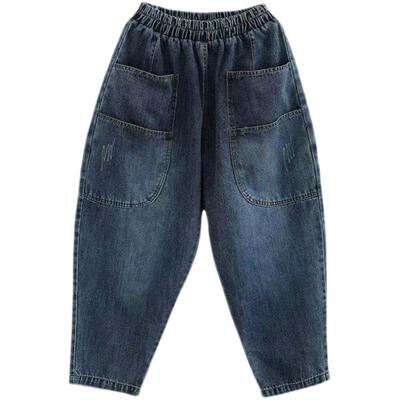 2025春季新款九分牛仔裤女大码复古做旧显瘦哈伦老爹裤休闲垮裤秋